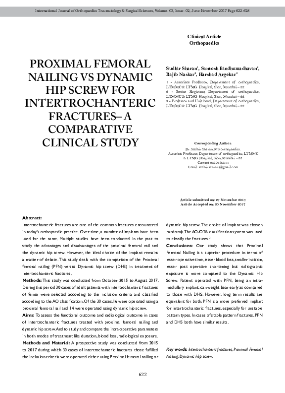 (PDF) Proximal Femoral Nailing vs Dynamic Hip Screw for Intertrochanteric Fractures – a ...