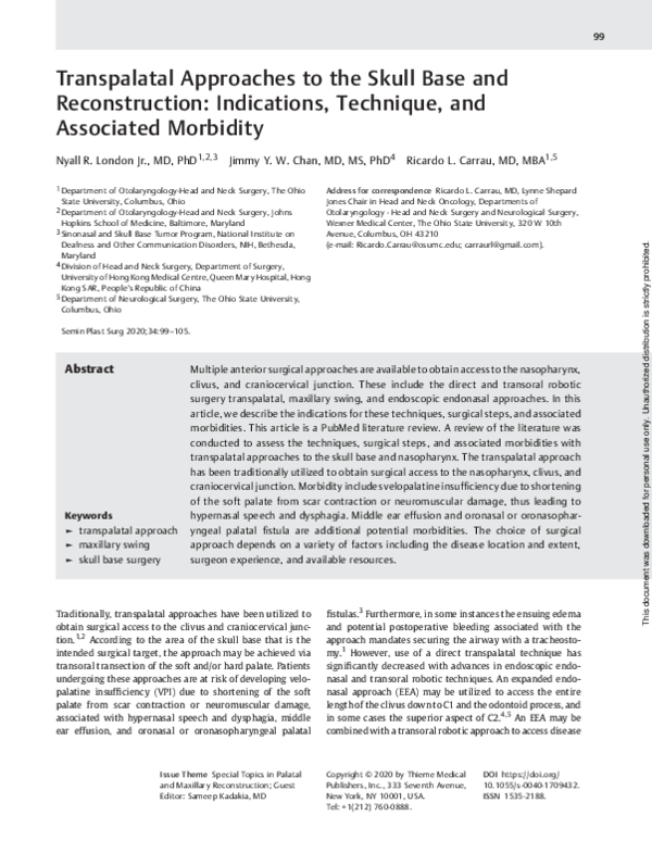 (PDF) Transpalatal Approaches to the Skull Base and Reconstruction ...