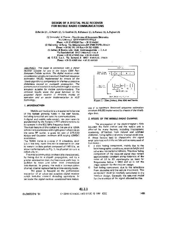 (PDF) Design of a digital MLSE receiver for mobile radio communications