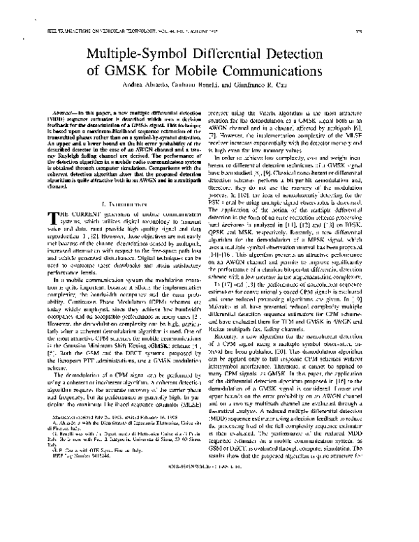 (PDF) Multiple-symbol differential detection of GMSK for mobile ... (PDF) Multiple-symbol differential detection of GMSK for mobile ...