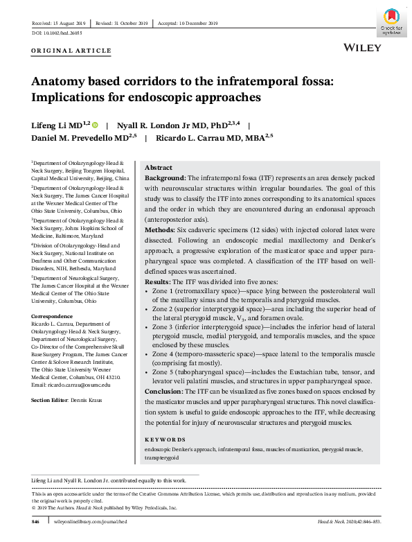 (PDF) Anatomy based corridors to the infratemporal fossa: Implications ...