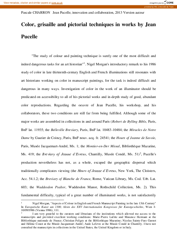 (PDF) Color, grisaille and pictorial techniques in works by Jean Pucelle