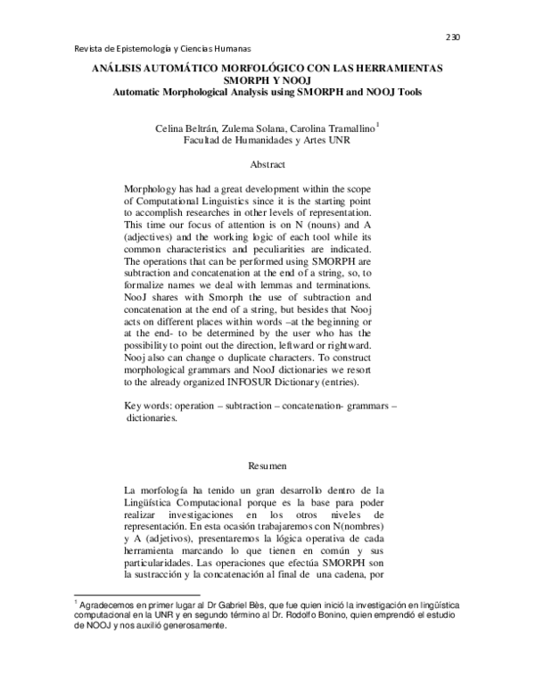 (PDF) Análisis automático morfológico con las herramientas Smorph y Nooj