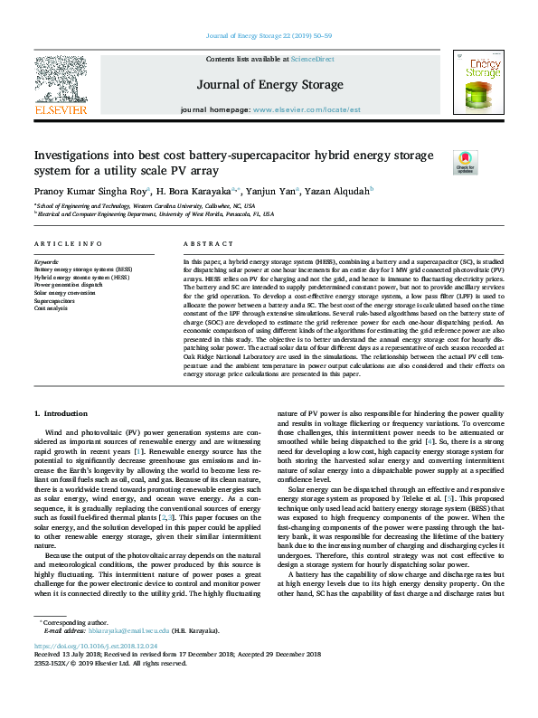 (PDF) Investigations into best cost battery-supercapacitor hybrid energy storage system for a ...
