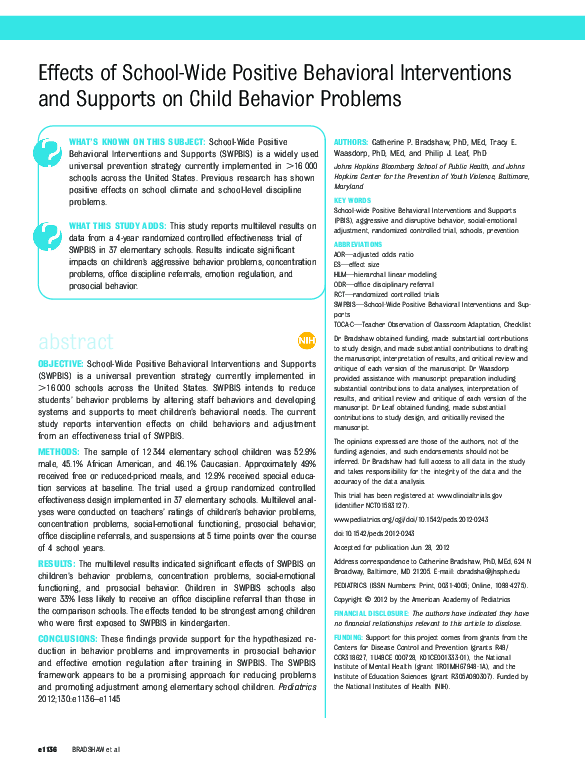 (PDF) Effects of School-Wide Positive Behavioral Interventions and ...