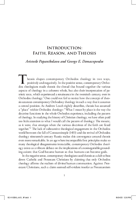 (PDF) Introduction: Faith, Reason, and Theosis
