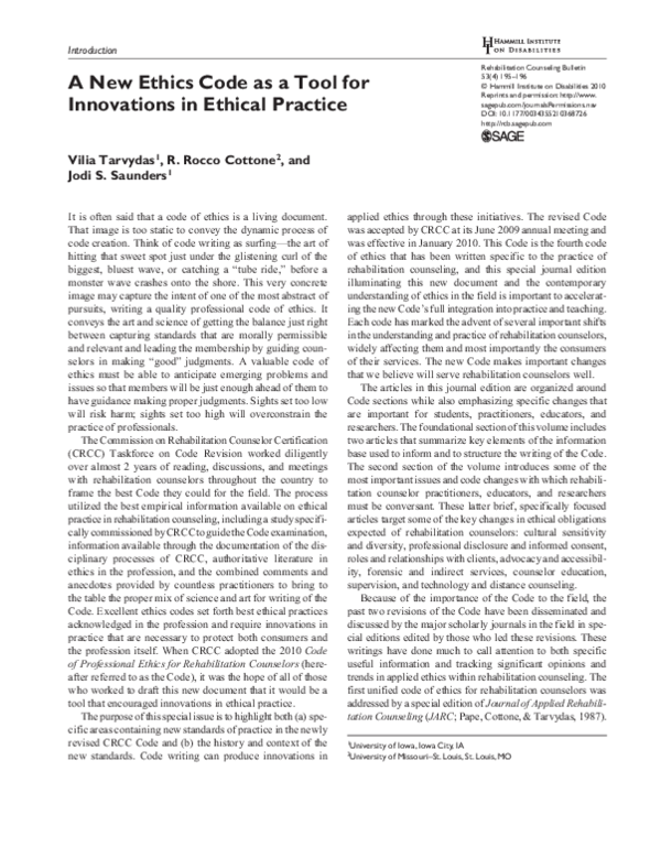 (PDF) A New Ethics Code as a Tool for Innovations in Ethical Practice
