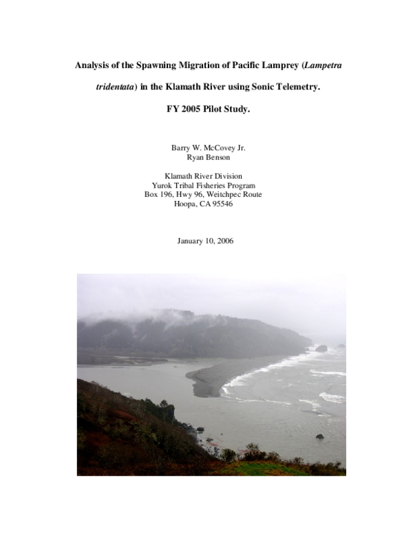 (PDF) Analysis of the Spawning Migration of Pacific Lamprey (Lampetra ...