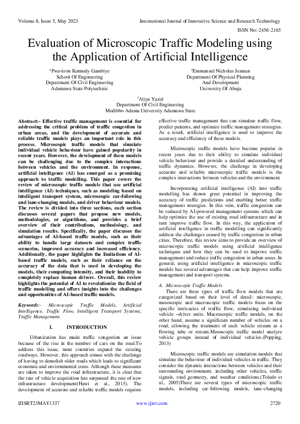 (PDF) Evaluation of Microscopic Traffic Modeling using the Application of Artificial Intelligence