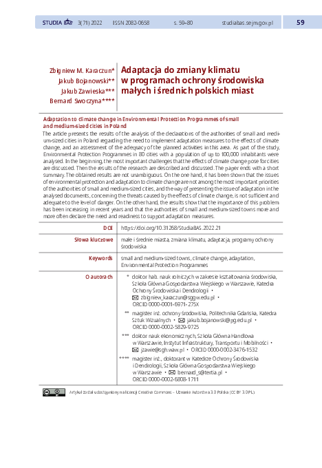 (PDF) Adaptacja do zmiany klimatu w programach ochrony środowiska małych i średnich polskich miast