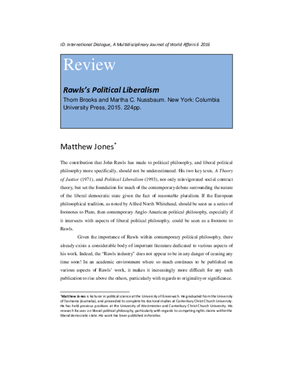 (PDF) Rawls's Political Liberalism