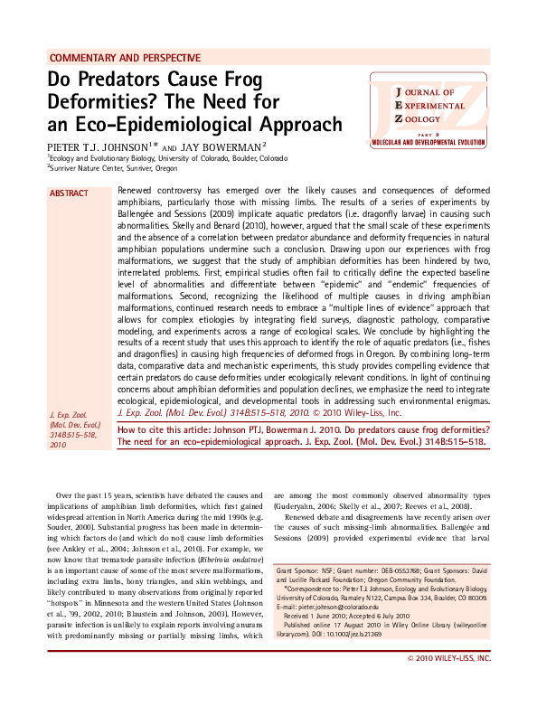 (PDF) Do predators cause frog deformities? The need for an eco ...