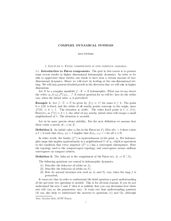 (PDF) Complex Dynamical Systems