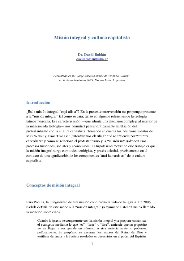 (PDF) Misión integral y cultura capitalista