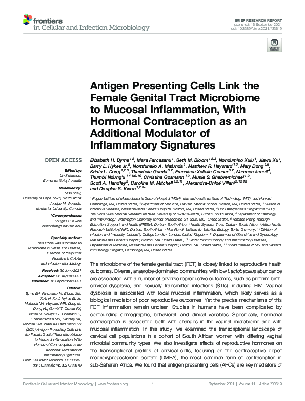 (PDF) Antigen Presenting Cells Link the Female Genital Tract Microbiome to Mucosal Inflammation ...