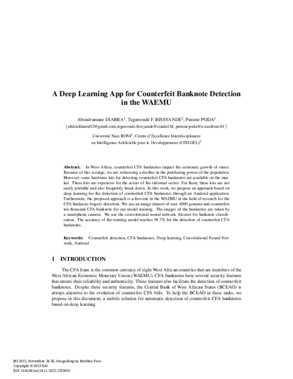 (PDF) A Deep Learning App for Counterfeit Banknote Detection in the WAEMU
