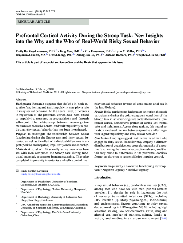 (PDF) Prefrontal Cortical Activity During the Stroop Task: New Insights ... (PDF) Prefrontal Cortical Activity During the Stroop Task: New Insights ...