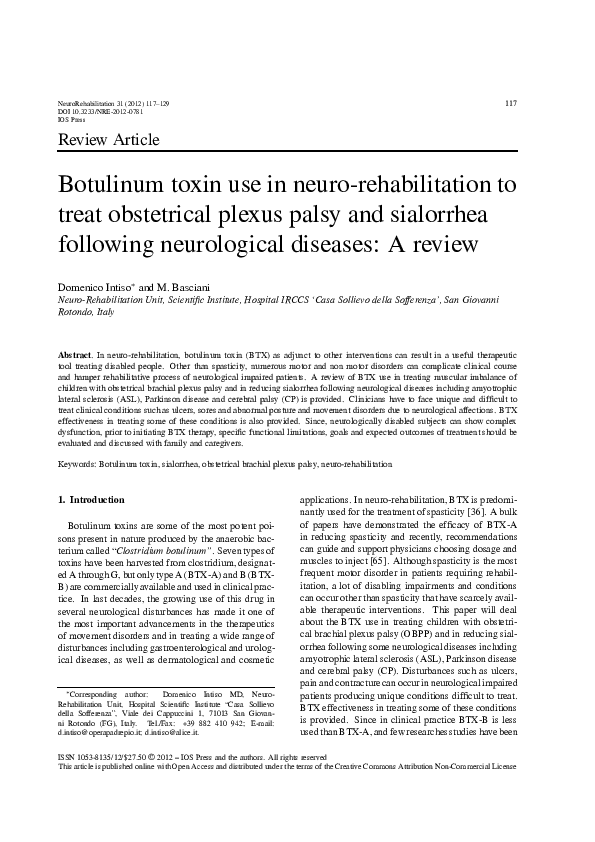 (PDF) Botulinum toxin use in neuro-rehabilitation to treat obstetrical ...