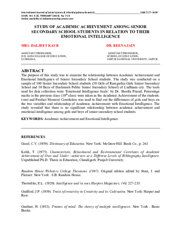 (PDF) Study of academic achievement of senior secondary school students in relation to their ...