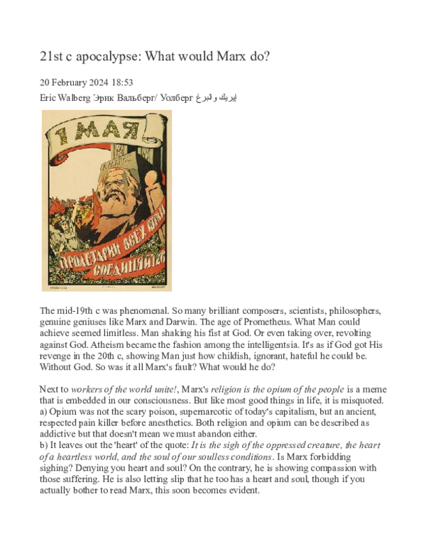 21st c apocalypse: What would Marx do?