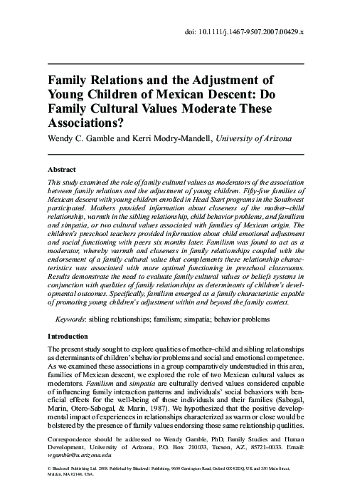 (PDF) Family Relations and the Adjustment of Young Children of Mexican ...