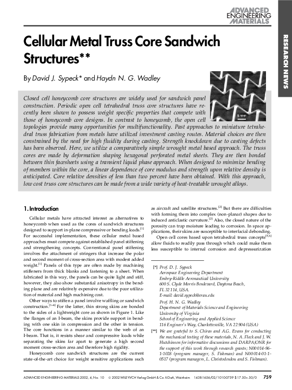 (PDF) Cellular Metal Truss Core Sandwich Structures