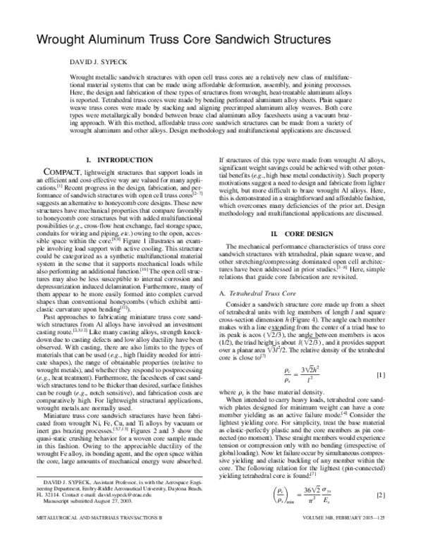 (PDF) Wrought aluminum truss core sandwich structures