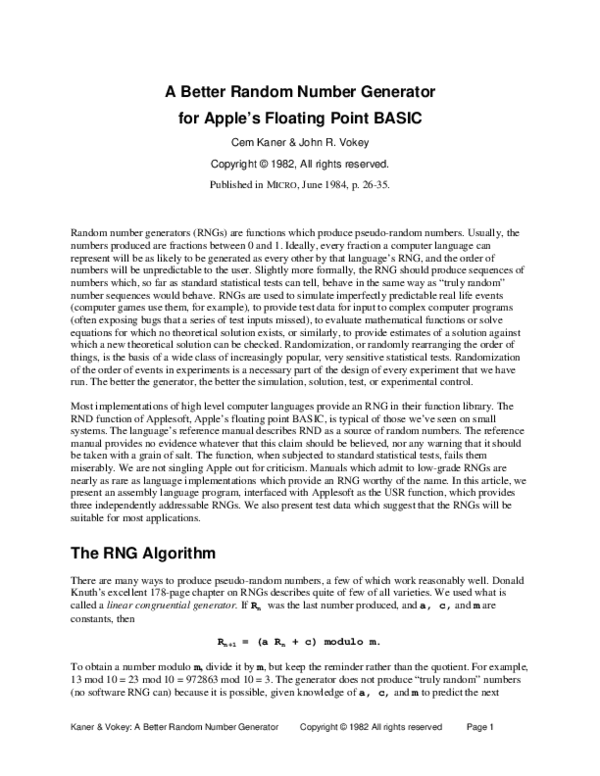 (PDF) A Better Random Number Generator for Apple’s Floating Point BASIC ...