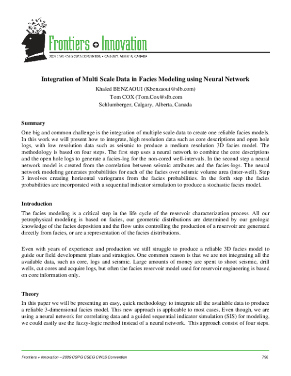 Pdf Integration Of Multi Scale Data In Facies Modeling Using Neural Network