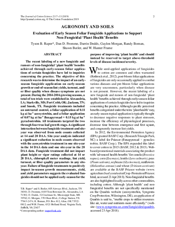 (PDF) Evaluation of Early Season Foliar Fungicide Applications to ...
