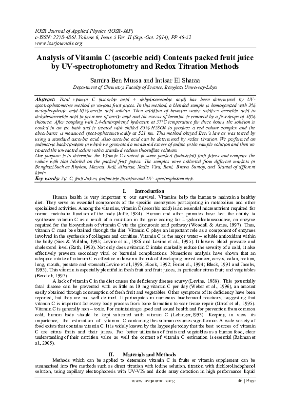 (PDF) Analysis of Vitamin C (ascorbic acid) Contents packed fruit juice ...