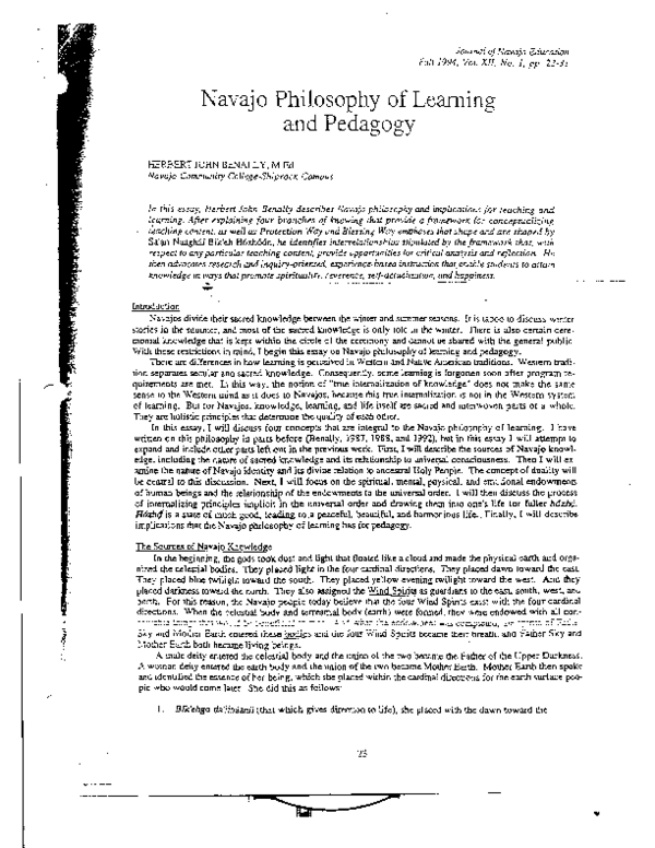 (PDF) Navajo Philosophy of Learning and Pedagogy