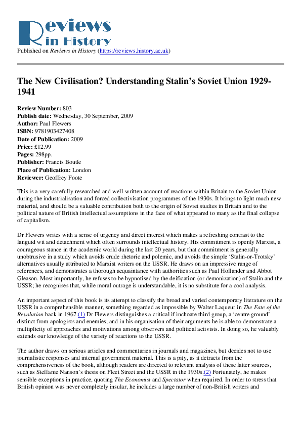 (PDF) The New Civilisation?: Understanding Stalin's Soviet Union 1929–1941
