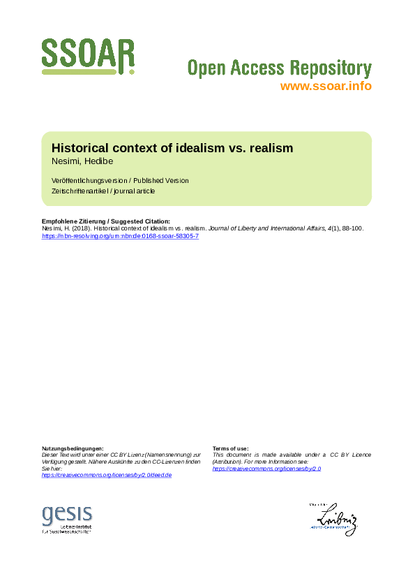 (PDF) Historical Context of Idealism vs. Realism