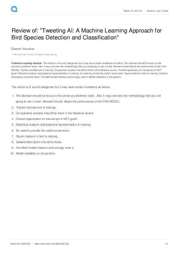 (PDF) Review of: "Tweeting AI: A Machine Learning Approach for Bird ...