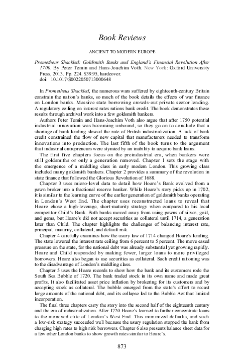 (PDF) Prometheus Shackled: Goldsmith Banks and England’s Financial ...