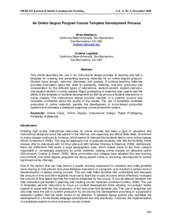 (PDF) An Online Degree Program Course Template Development Process
