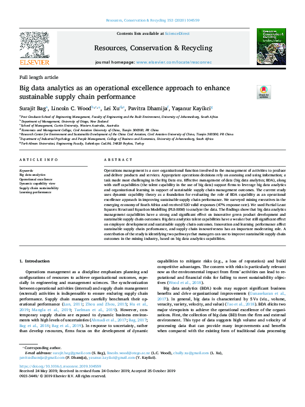 (PDF) Big data analytics as an operational excellence approach to enhance sustainable supply ...