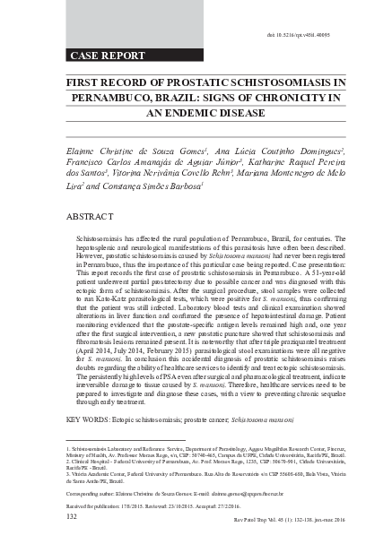 (PDF) First Record of Prostatic Schistosomiasis in Pernambuco, Brazil ...