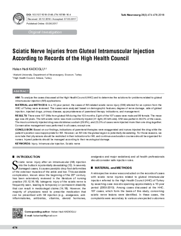 (PDF) Sciatic nerve injuries from gluteal intramuscular injection ...