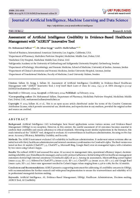 (PDF) Assessment of Artificial Intelligence Credibility in Evidence-Based Healthcare Management ...