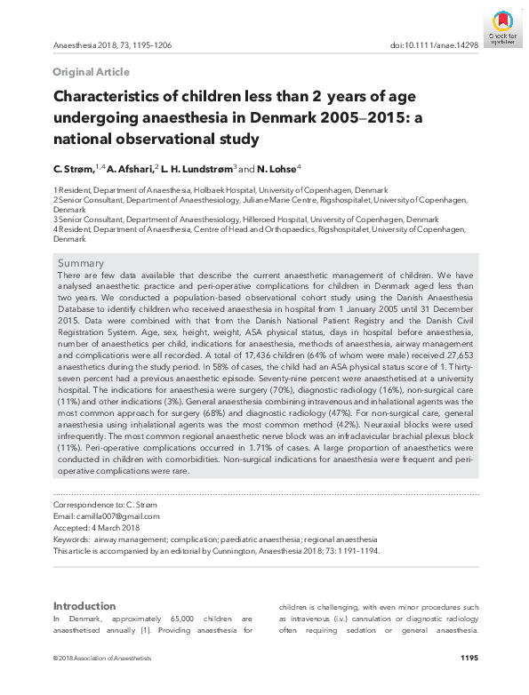 (PDF) Characteristics of children less than 2 years of age undergoing ...