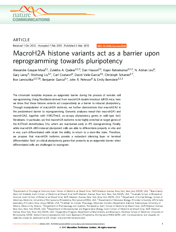 (PDF) MacroH2A histone variants act as a barrier upon reprogramming ...
