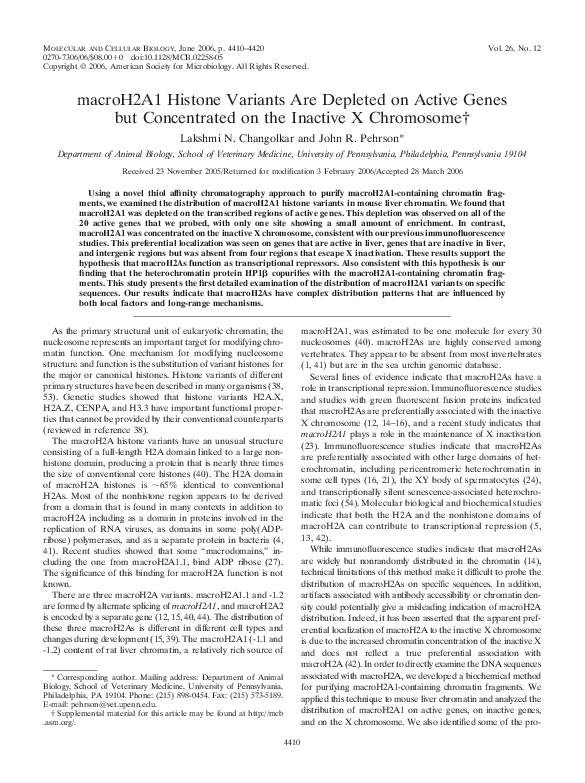 Pdf Macroh2a1 Histone Variants Are Depleted On Active Genes But Concentrated On The Inactive X