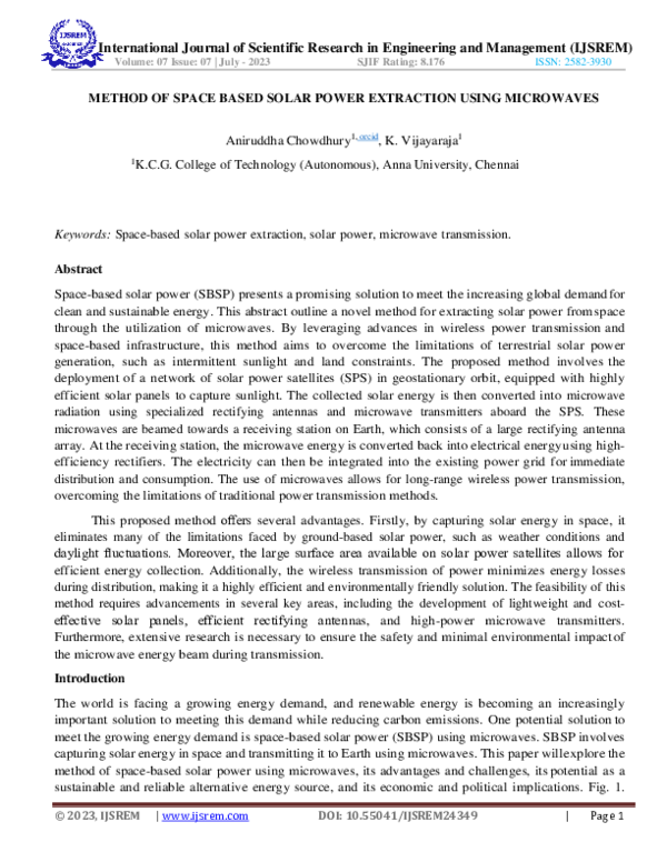 (PDF) Method of Space Based Solar Power Extraction Using Microwaves