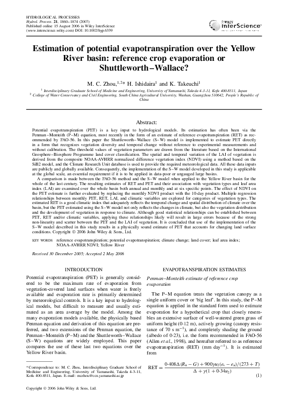 (PDF) Estimation of potential evapotranspiration over the Yellow River ...