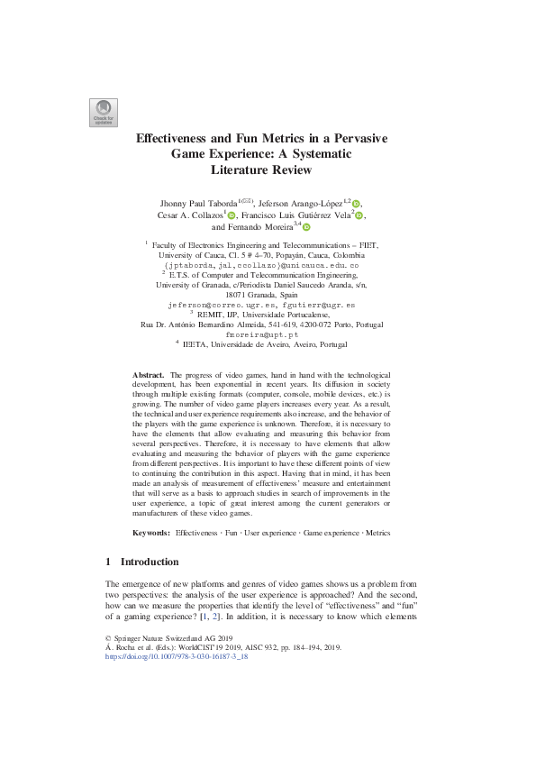(PDF) Effectiveness and Fun Metrics in a Pervasive Game Experience: A ...