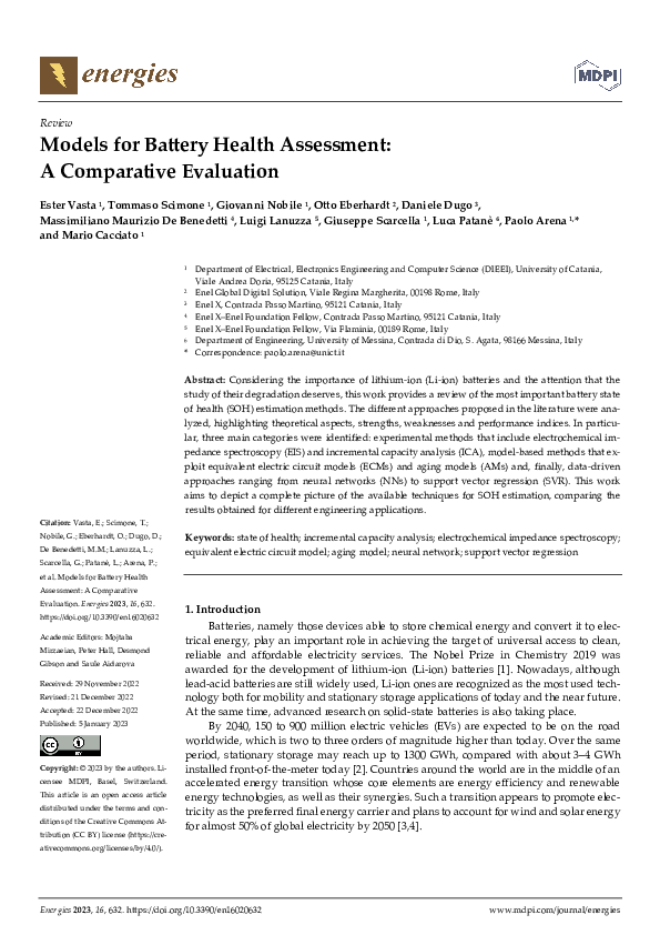 (PDF) Models for Battery Health Assessment: A Comparative Evaluation