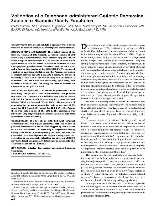 (PDF) Validation of a telephone-administered geriatric depression scale ...