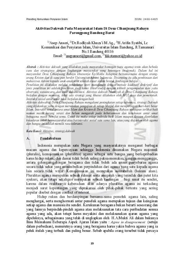 (PDF) Aktivitas Dakwah Pada Masyarakat Islam di Desa Cihanjuang Rahayu ...